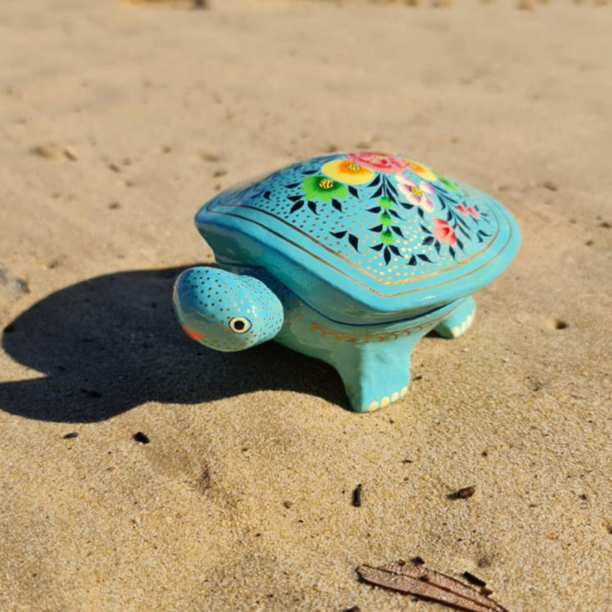 Paper Mache Tortoise Keepsake Box Blue, Floral Trinket Bits & Bobs Box