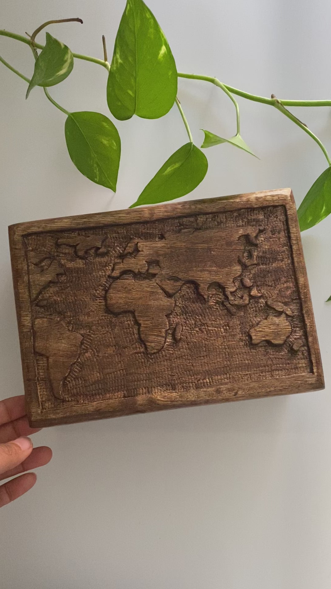 World Map Wooden Spice Box - Engraved, 6 Stainless Steel Bowls, Rectangle