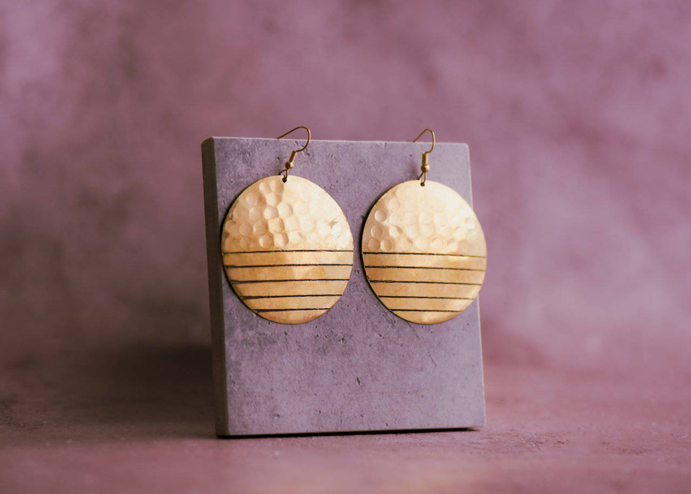Statement Disc Round Hoop Brass Earrings, Hammered, Earthy Look ...